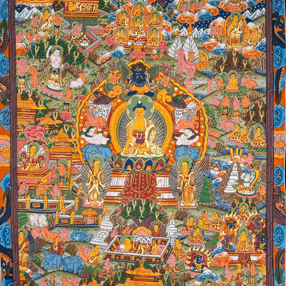 Sacred Buddha Life Thangka | From Birth to Enlightenment – Lucky Thanka