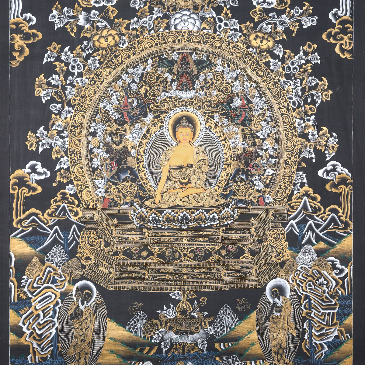 Shakyamuni Buddha on Black and Gold Thangka | Buddhist Painting – Lucky ...