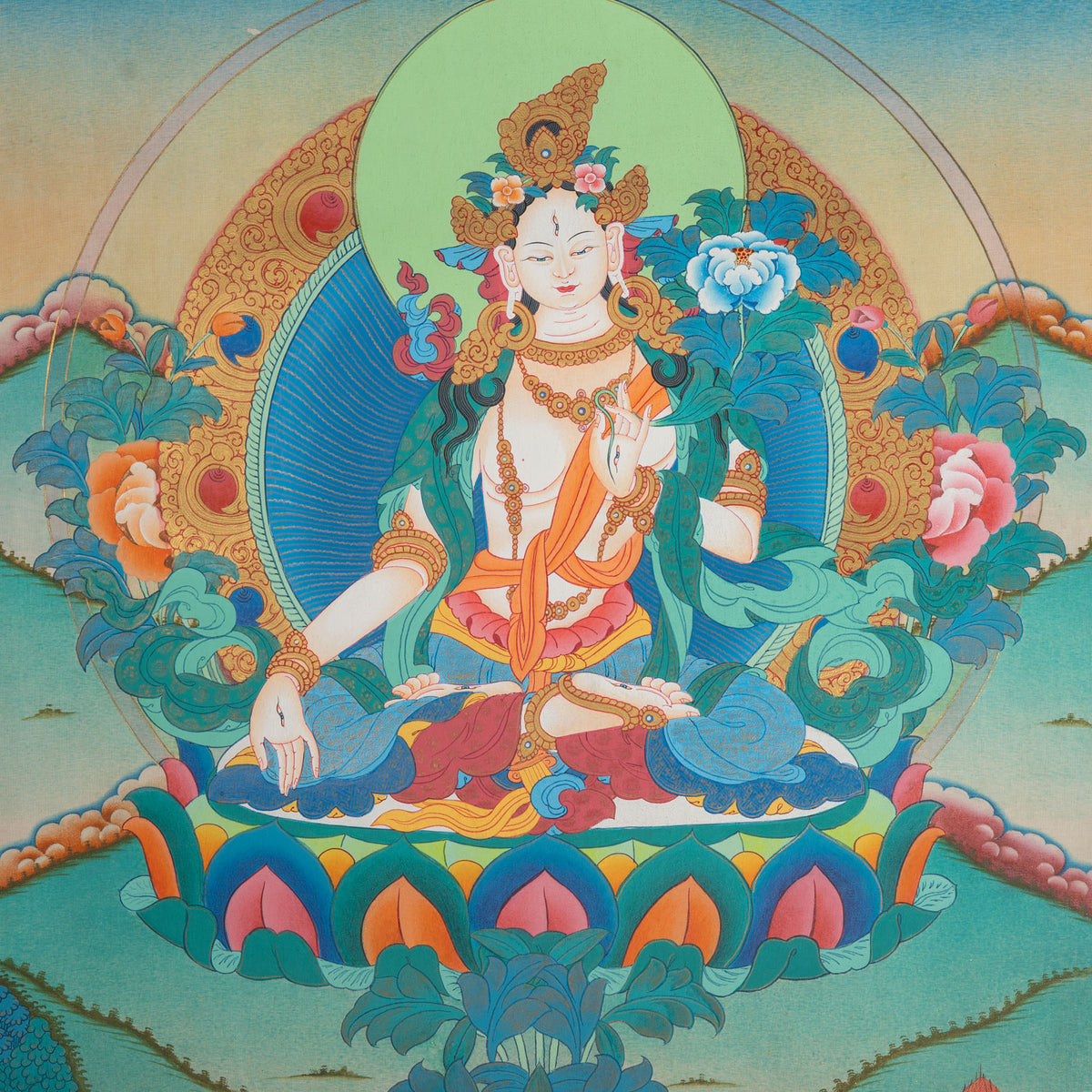 Hand-Painted White Tara Thangka | Peace & Healing Art – Lucky Thanka
