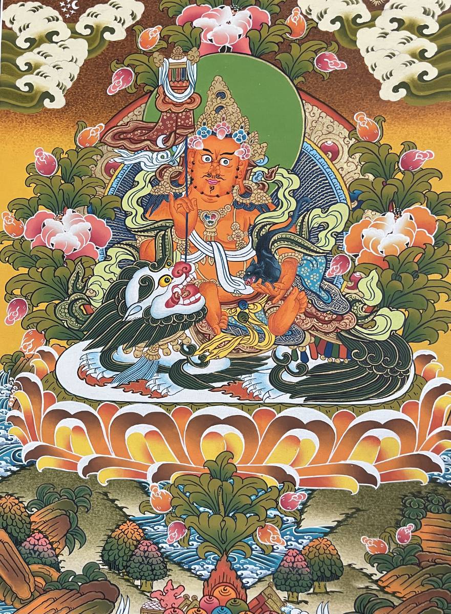 Zambala with Snow Lion Thangka | Tibetan Painting – Lucky Thanka